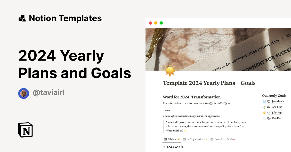 2024 Yearly Plans and Goals Template | Notion Marketplace
