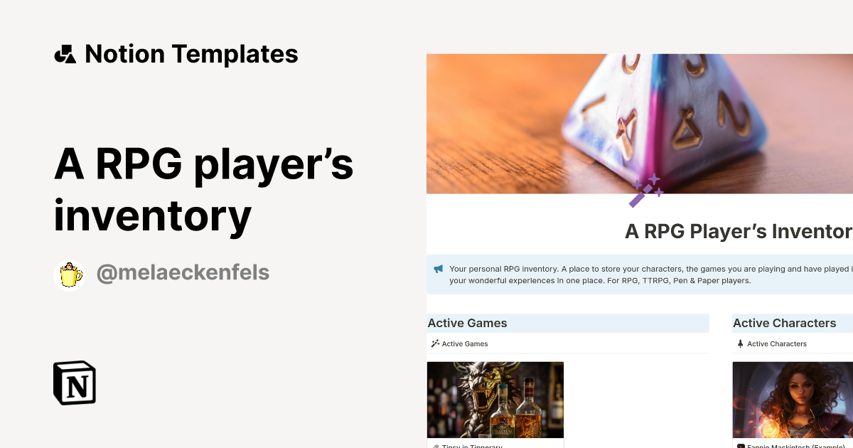 A RPG player’s inventory Template | Notion Marketplace