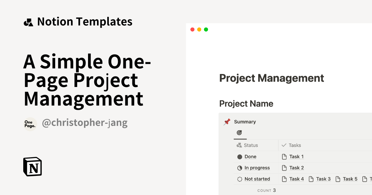 A Simple One-Page Project Management Template by Christopher Jang ...