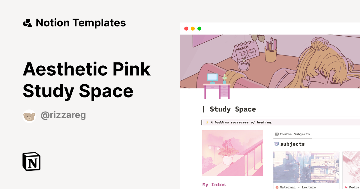 Aesthetic Pink Study Space Template by Eoxxs | Notion Marketplace