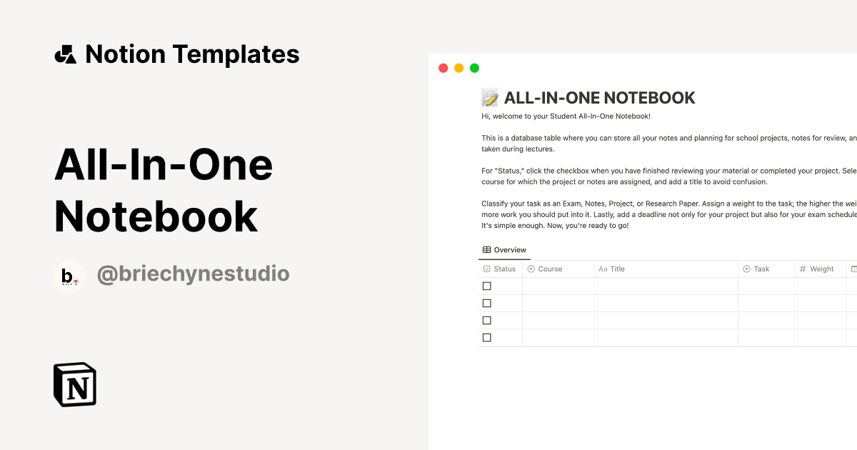 All-In-One Notebook by 15 Lane Studio | Notion Template