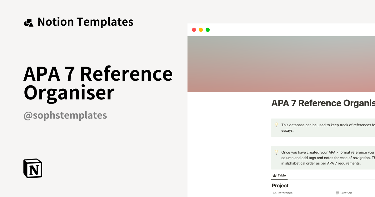 APA 7 Reference Organiser Template by Soph's Templates | Notion Marketplace