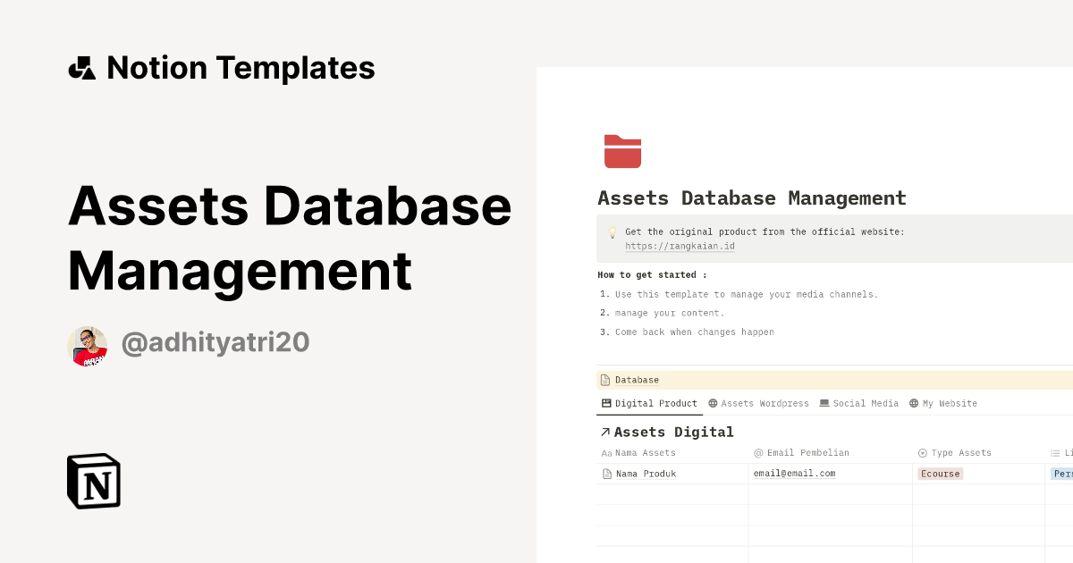 Assets Database Management Template | Notion Marketplace