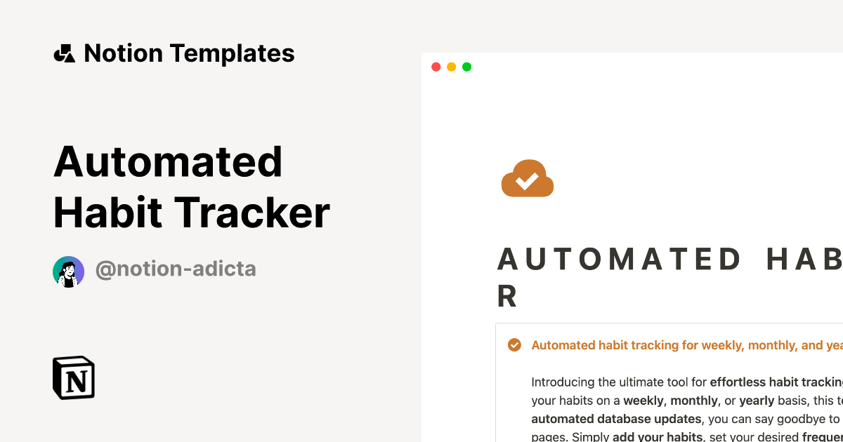 Automated Habit Tracker by Notion Adicta | Notion Template