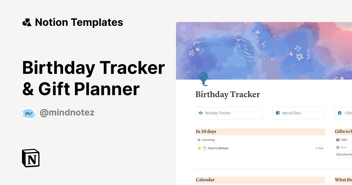 Birthday Tracker & Gift Planner Template by MindNotez@OurMindfulLife ...