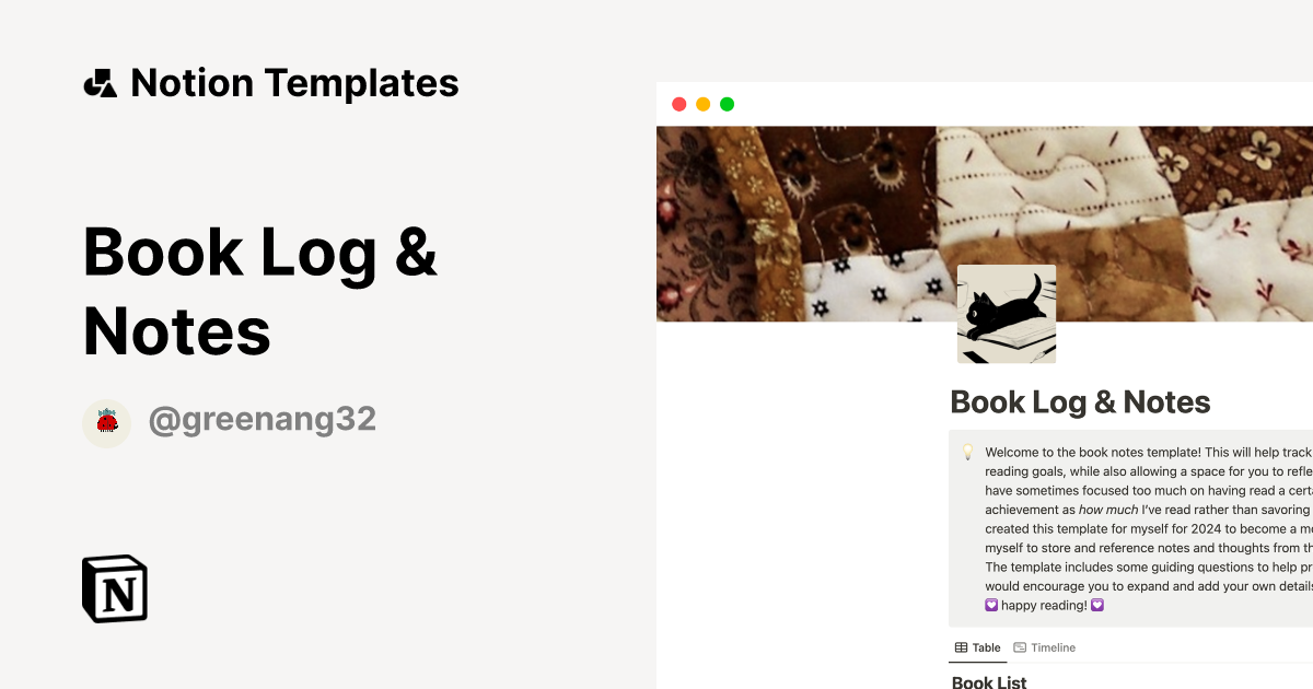 Book Log & Notes | Notion Template