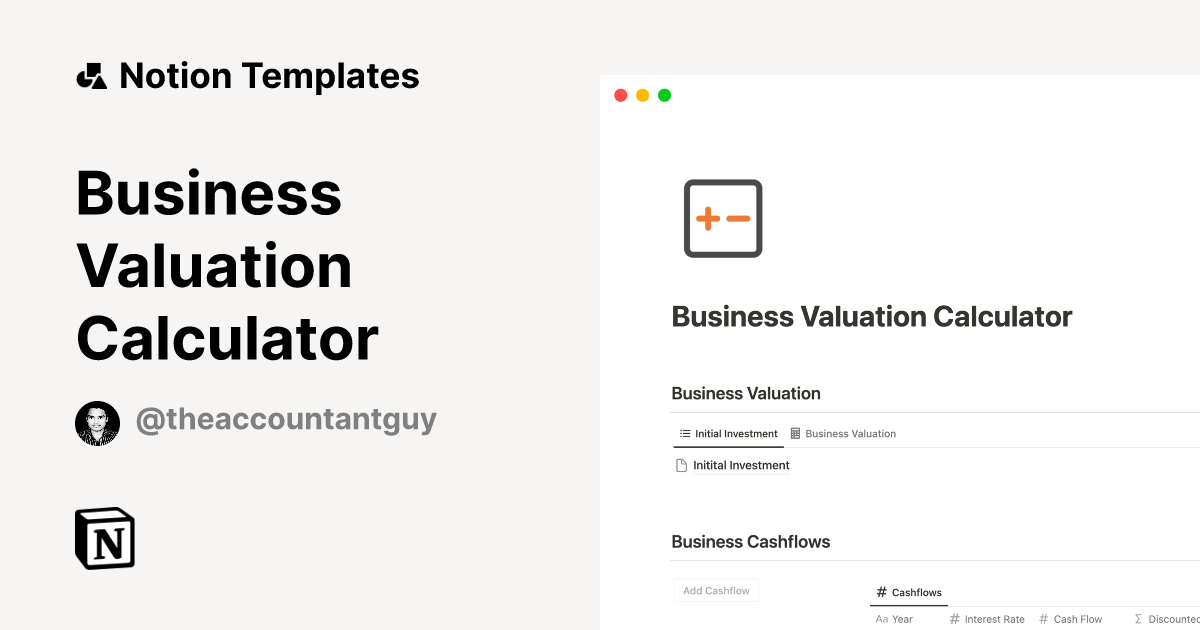 Business Valuation Calculator Template | Notion Marketplace