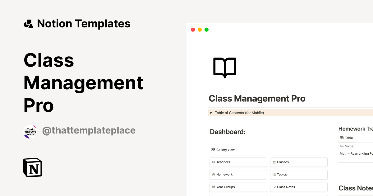 Class Management Pro Template by ThatTemplatePlace | Notion Marketplace