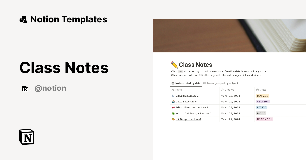 Class Notes 2024 Template | Notion Marketplace Class Notes 2024 Template | Notion Marketplace