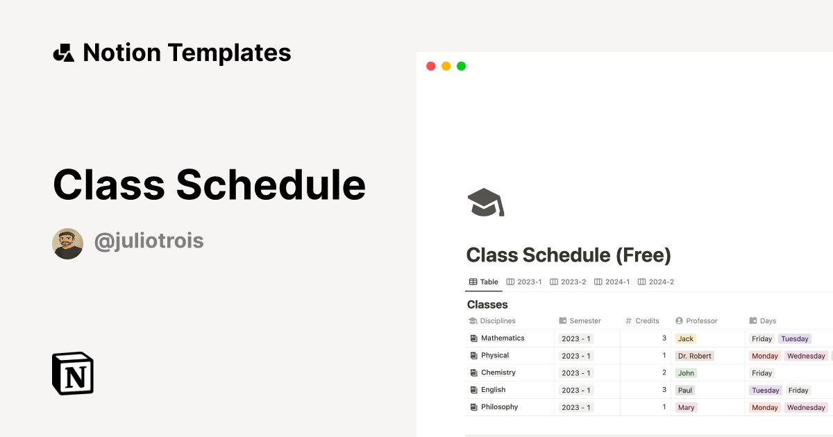 Class Schedule Notion Template