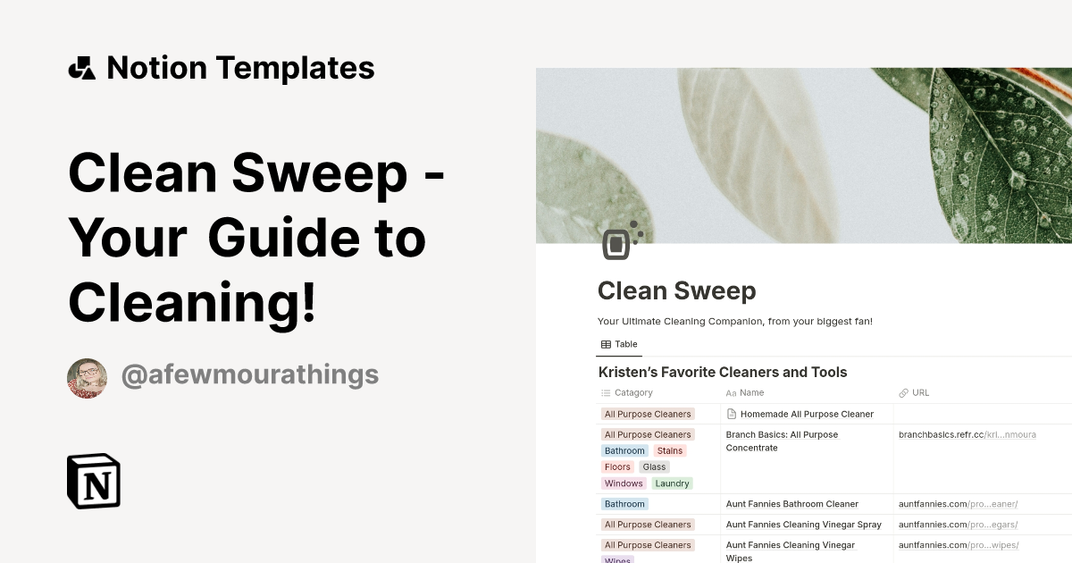 Clean Sweep - Your Guide to Cleaning! | Notion Template
