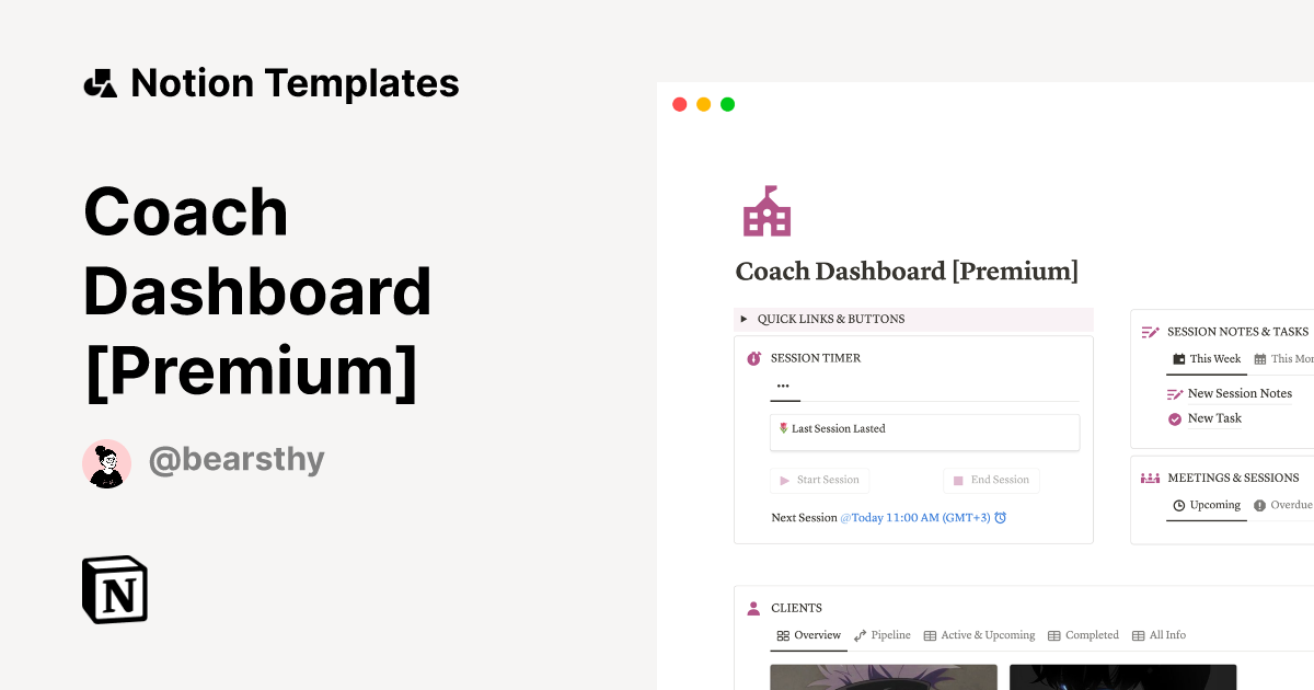 Coach Dashboard [Premium] by Bearsthy | Notion Template