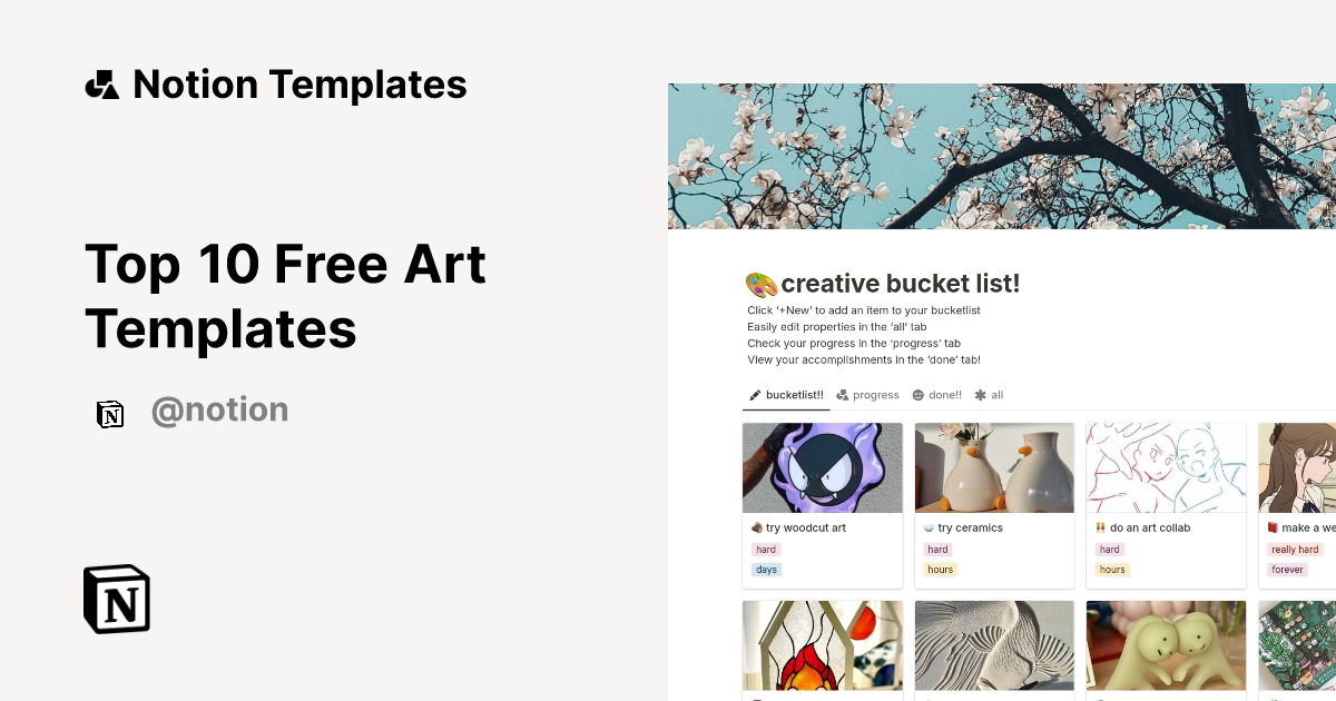 Top 10 Free Art Templates | Notion Template Marketplace