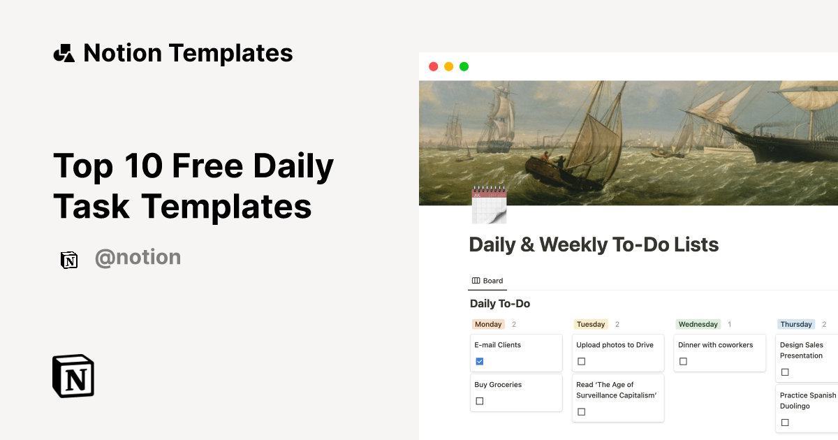 Top 10 Free Daily Task Templates | Notion Template Marketplace