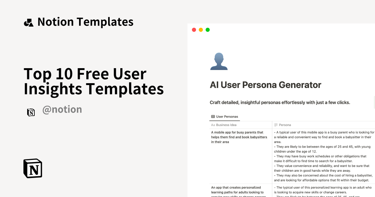 Top 10 Free User Insights Templates | Notion Template Marketplace