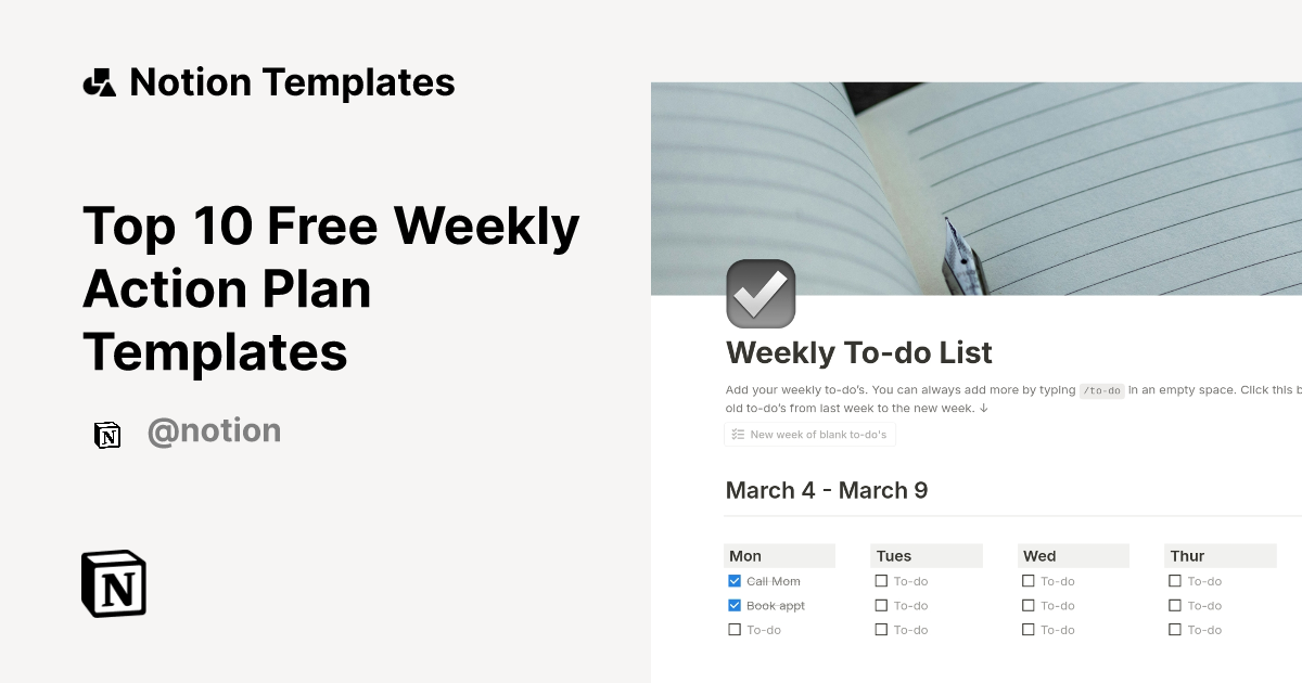 Top 10 Free Weekly Action Plan Templates | Notion Template Marketplace
