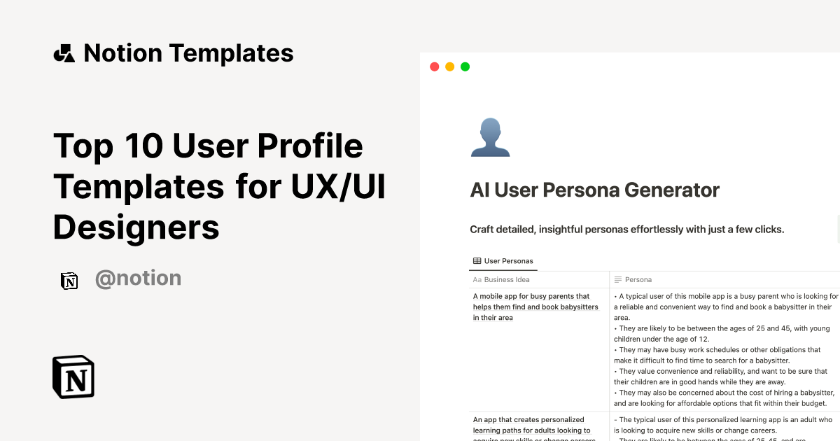 Top 10 User Profile Templates for UX/UI Designers | Notion Template Gallery