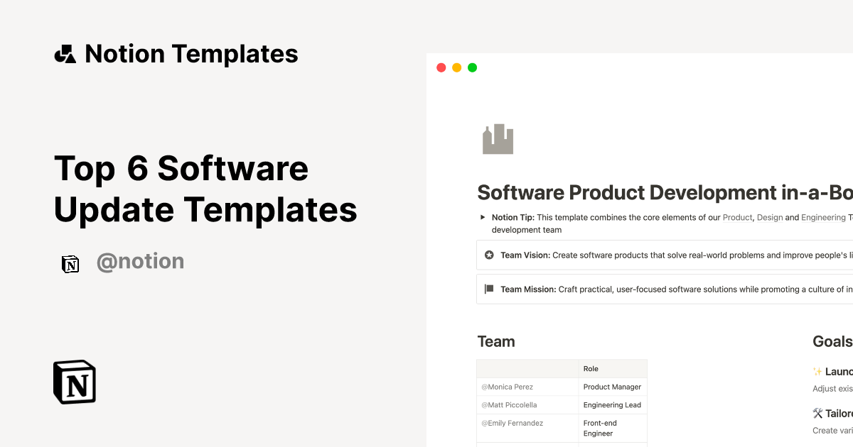 Top 6 Software Update Templates | Notion Template Marketplace