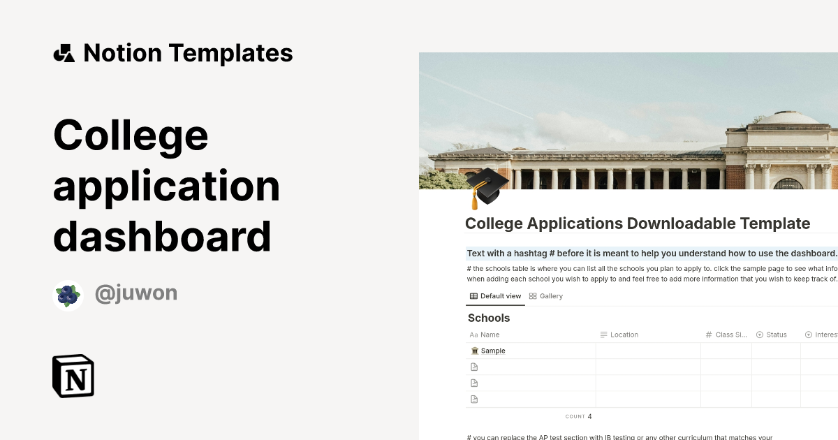 College Application Dashboard Notion Template