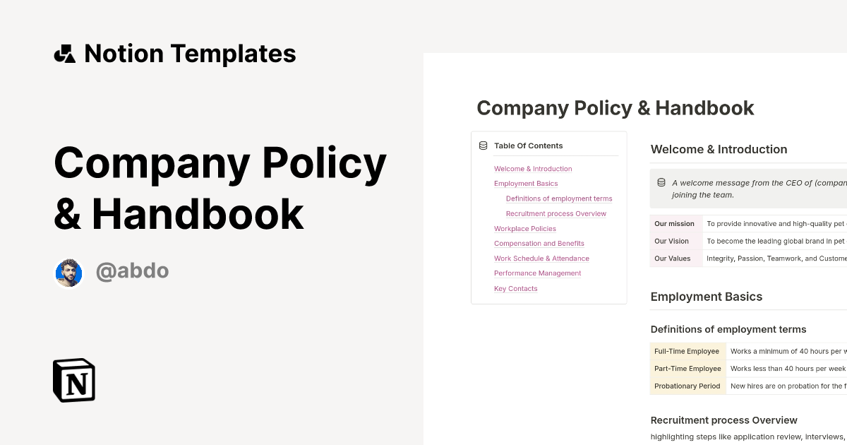 Company Policy & Handbook Template | Notion Marketplace