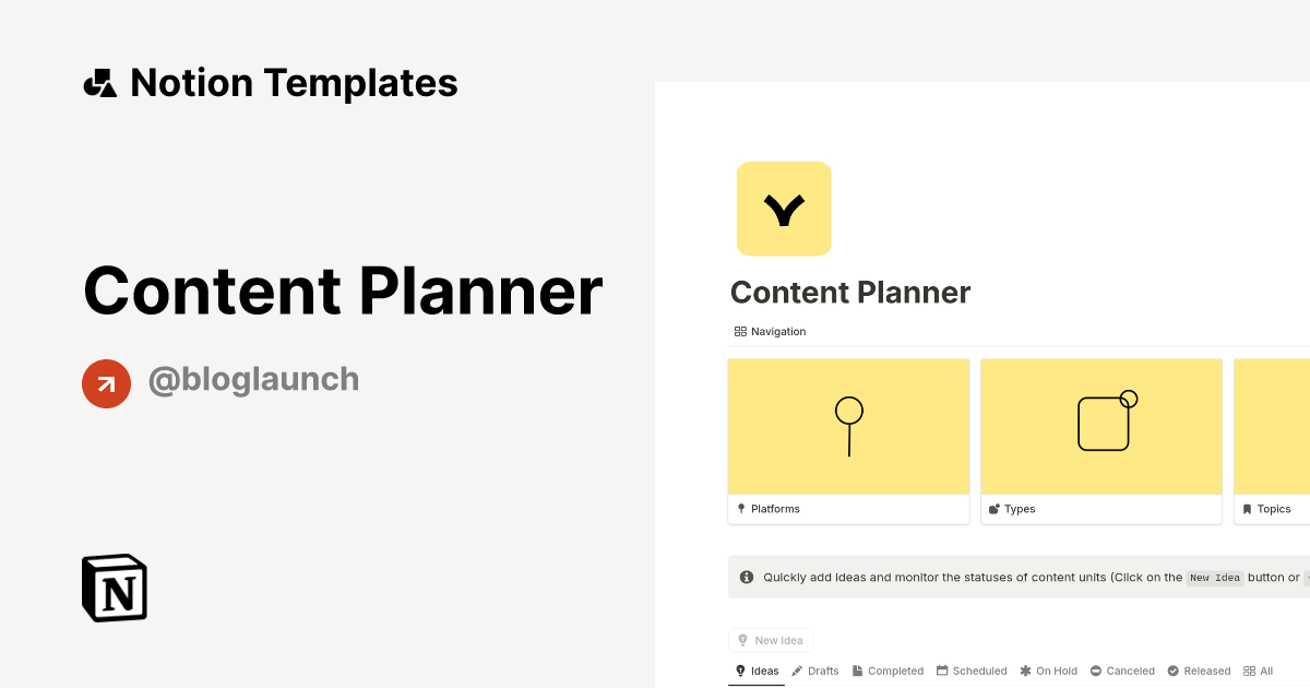 Content Planner by Blog Launch | Notion Template