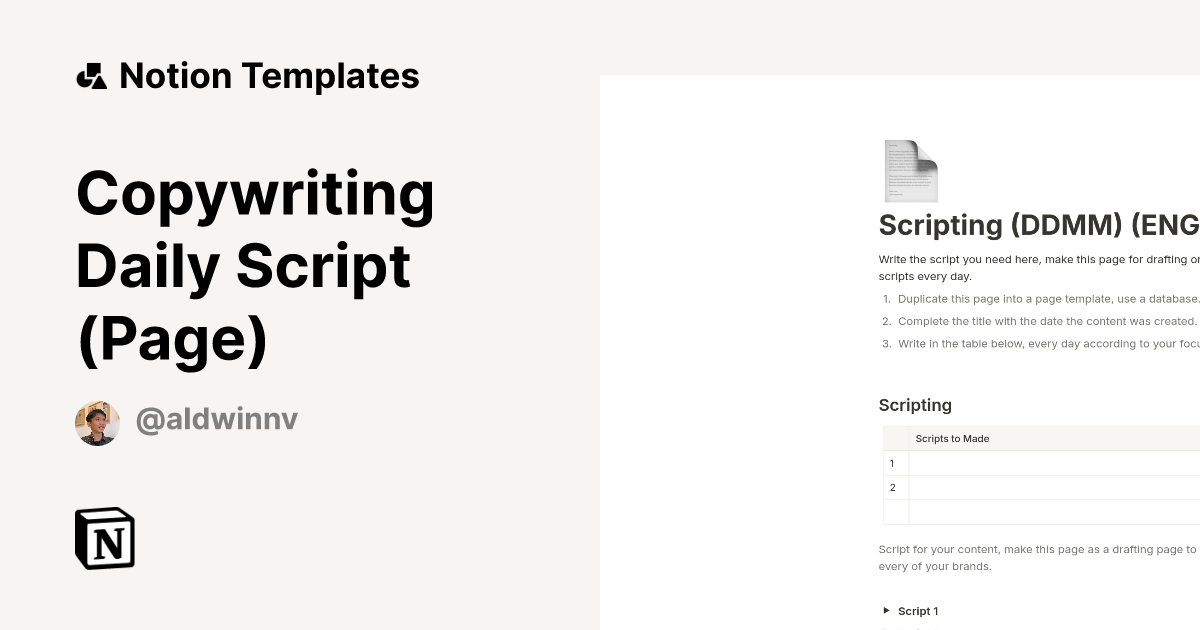 Copywriting Daily Script (Page) Template | Notion Marketplace