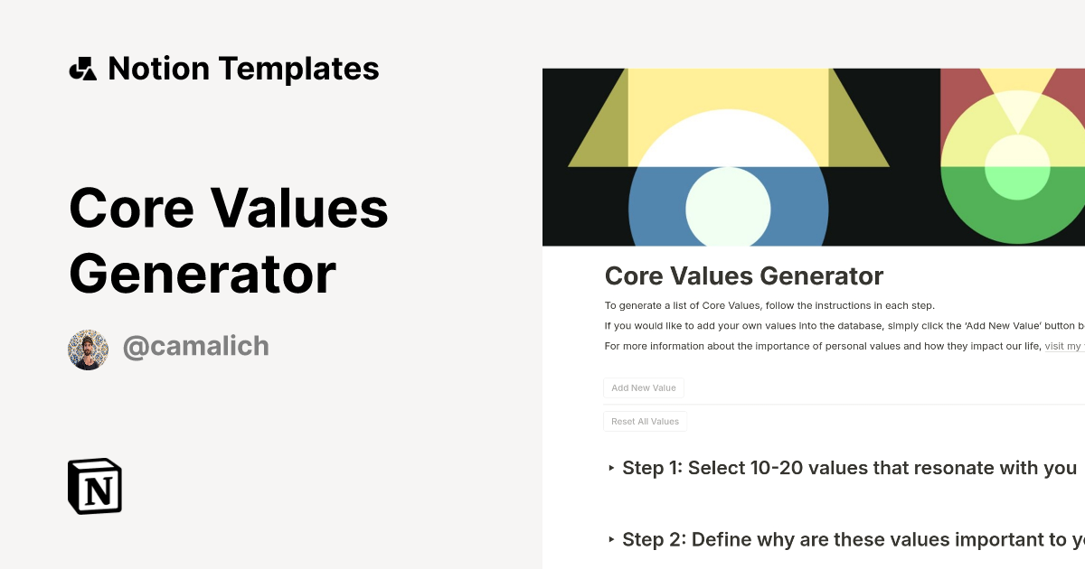 Core Values Generator Template | Notion Marketplace