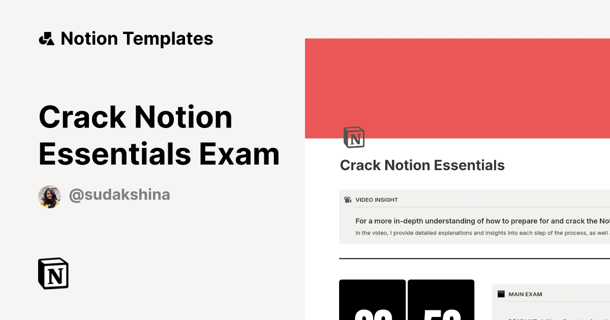 Crack Notion Essentials Exam Template By Sudakshina Sridharan Notion