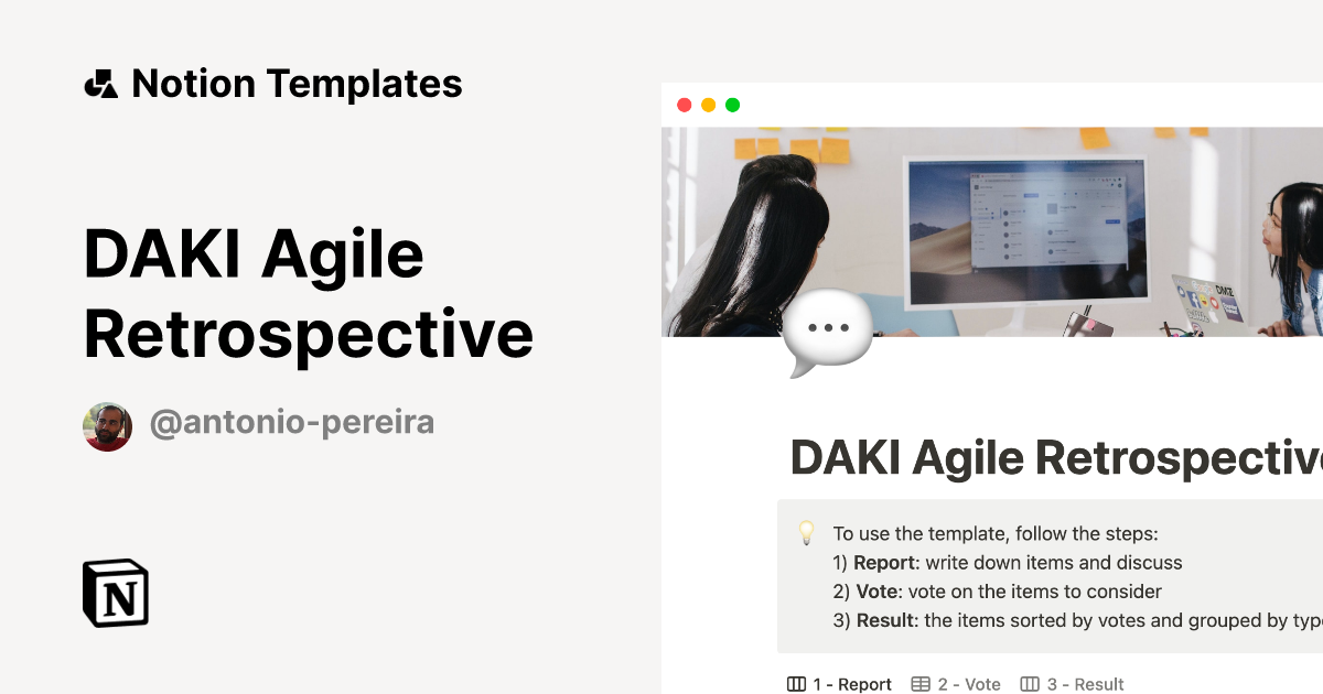 DAKI Agile Retrospective by António Pereira | Notion Template