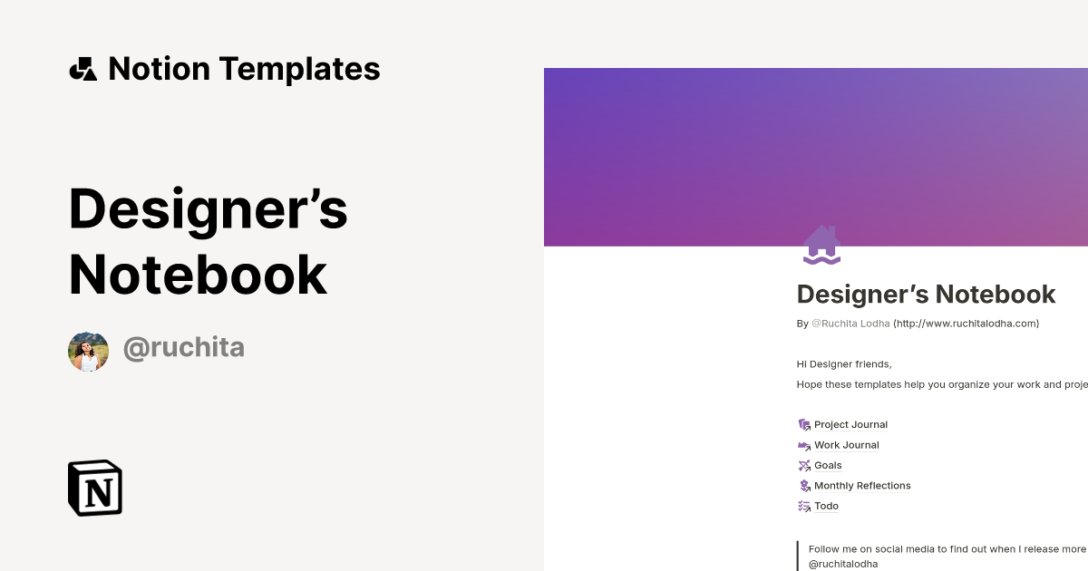 Designer’s Notebook by Ruchita Lodha | Notion Template