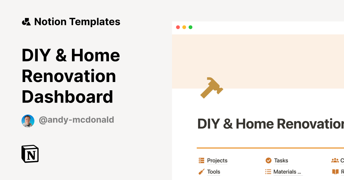 DIY & Home Renovation Dashboard Template | Notion Marketplace