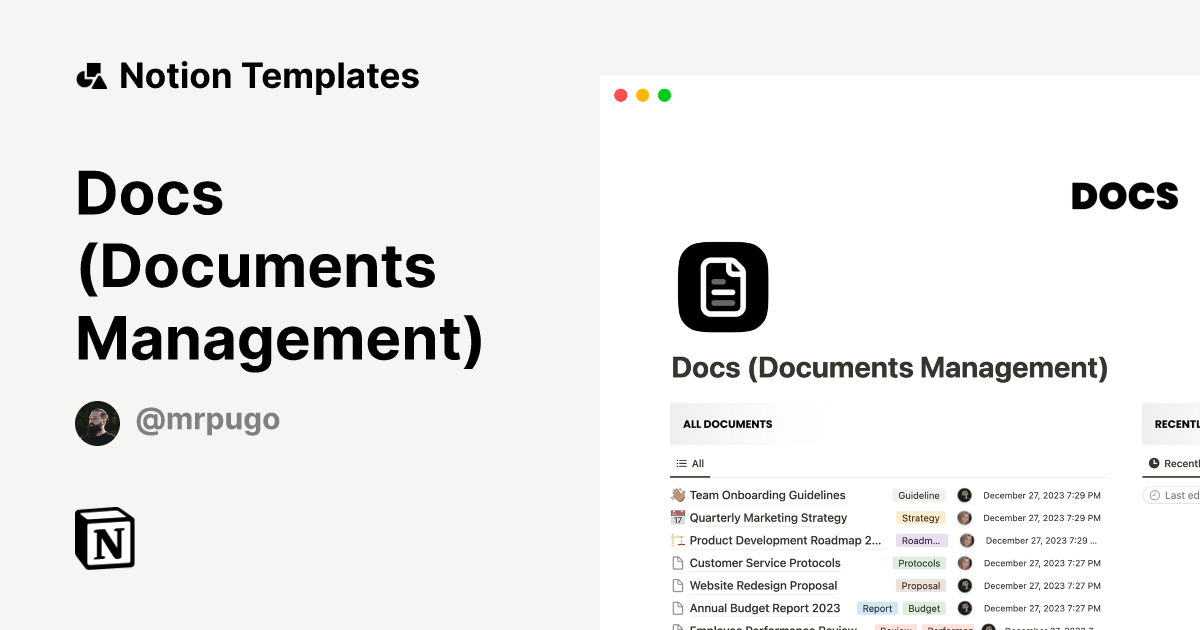 Docs (Documents Management) Template by mrpugo | Notion Marketplace