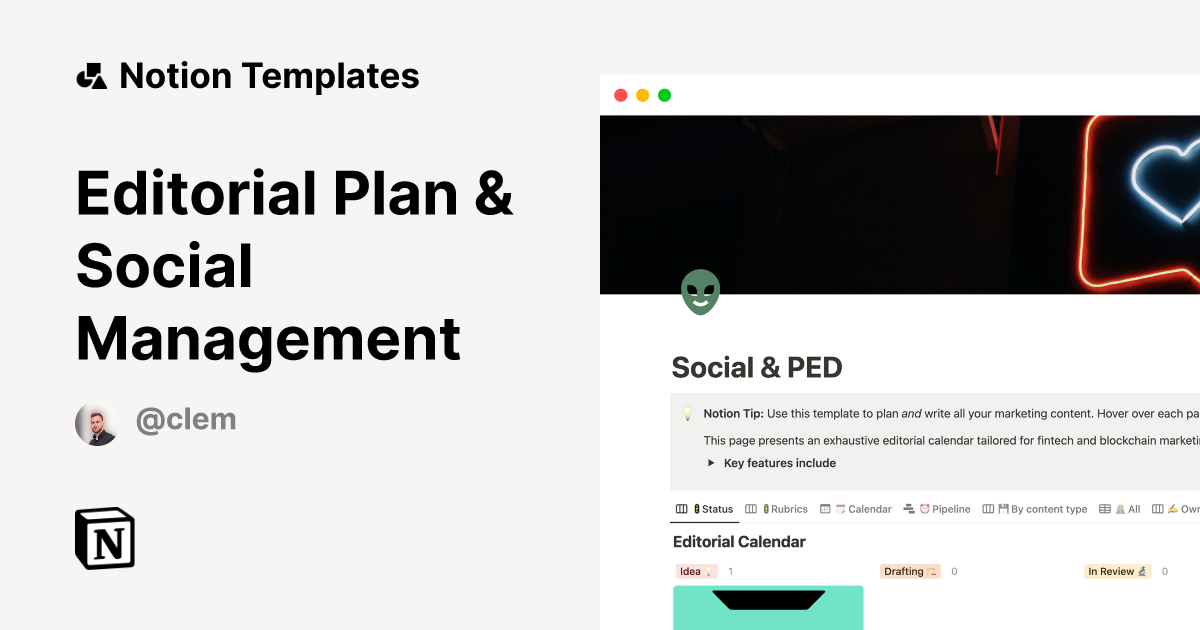 Editorial Plan & Social Management Template by Startup-Builder | Notion ...