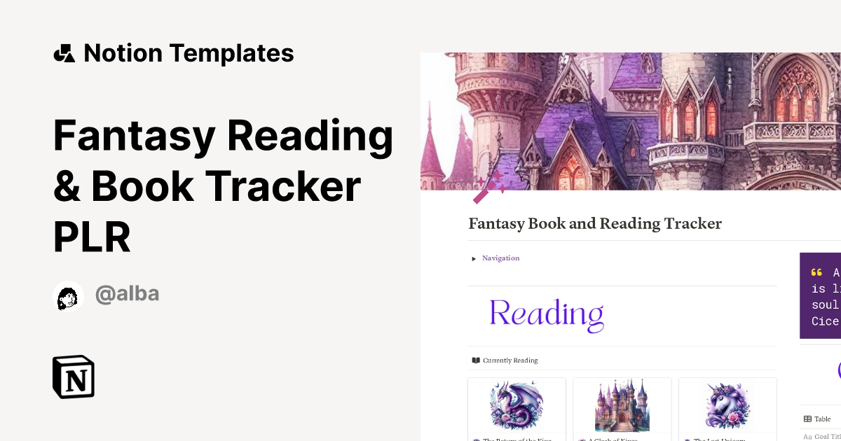 Fantasy Reading & Book Tracker PLR Template by Alba Negrín | Notion ...