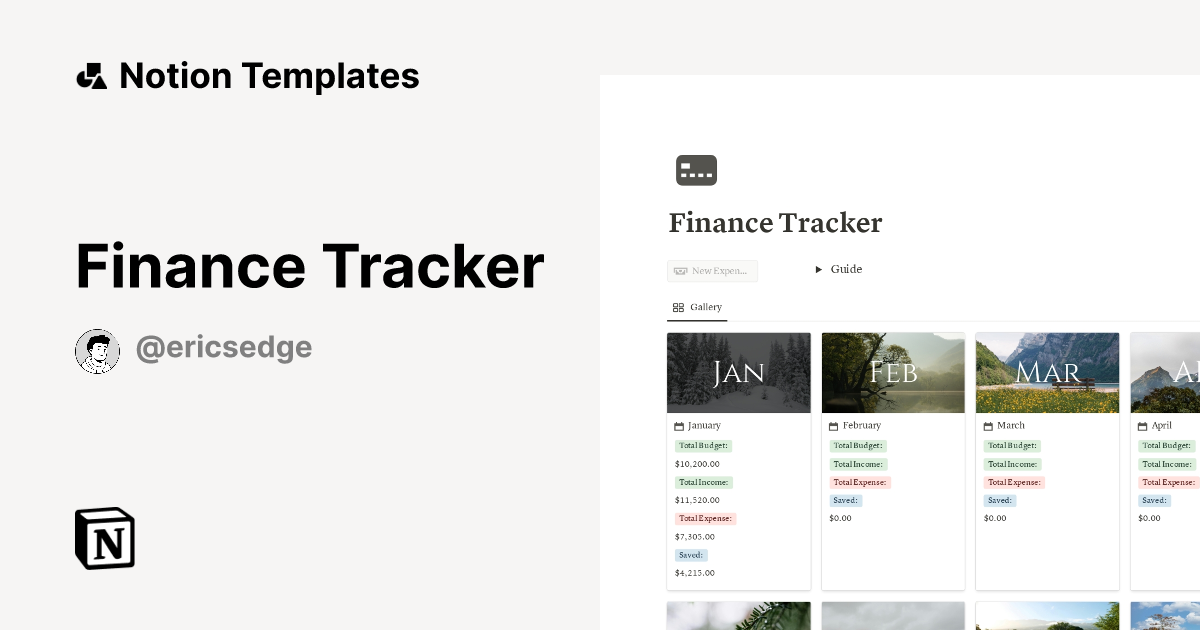 Finance Tracker Template by Eric | Notion Marketplace
