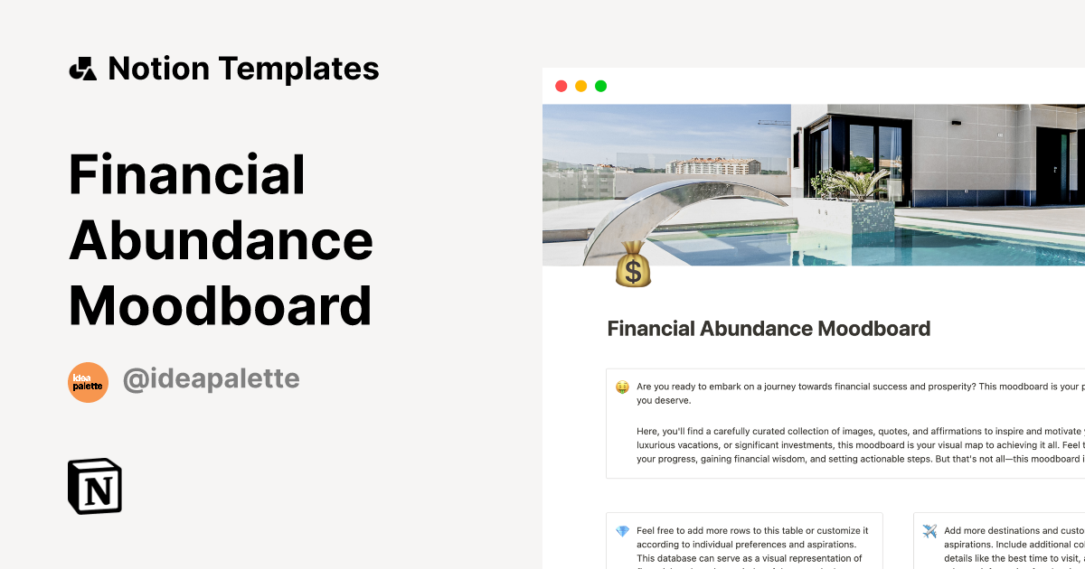 Financial Abundance Moodboard Template by Idea Palette | Notion Marketplace