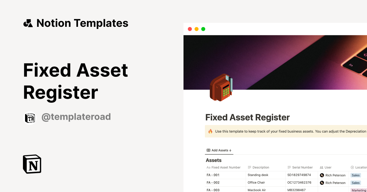 Fixed Assets Register