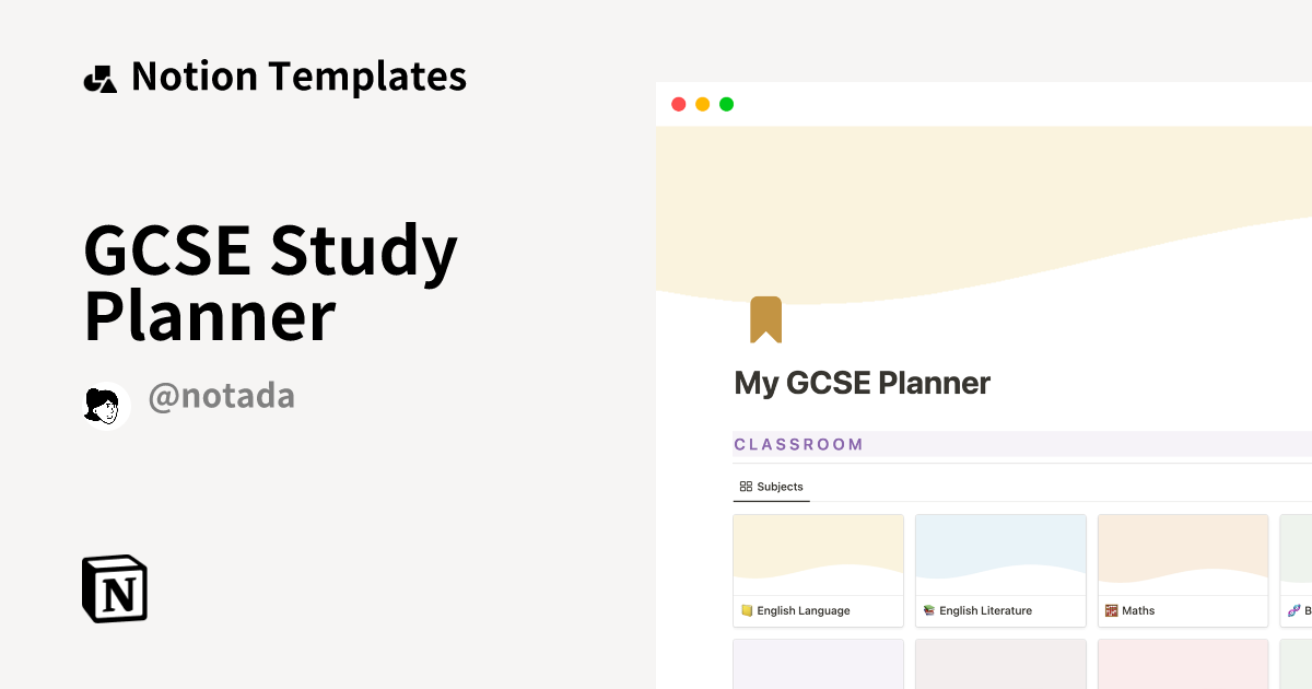 GCSE Study Planner Template by Naomi | Notada | Notion Marketplace