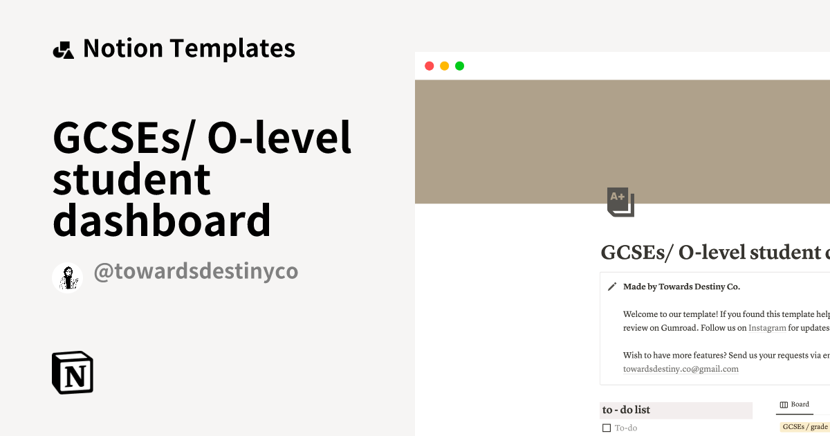 GCSEs/ O-level student dashboard Template | Notion Marketplace