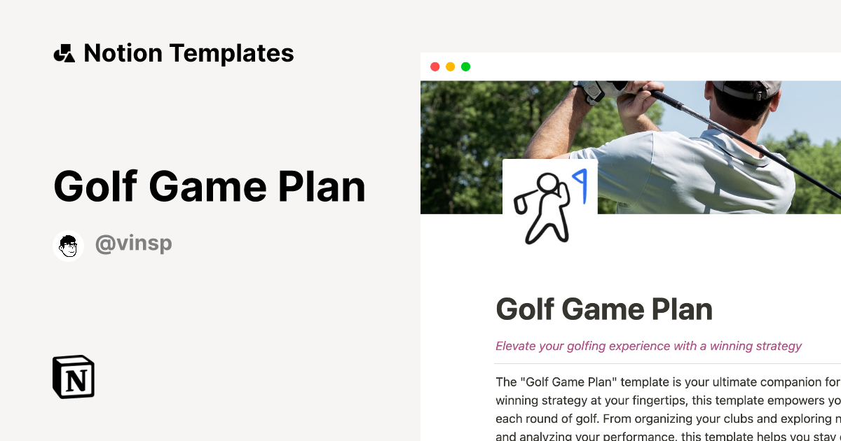 Golf Game Plan Template by Virtual Inspiration | Notion Marketplace