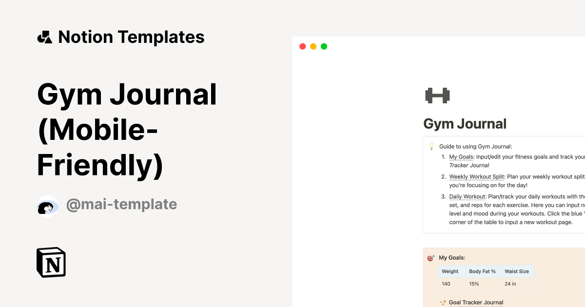 Gym Journal (Mobile-Friendly) Template | Notion Marketplace
