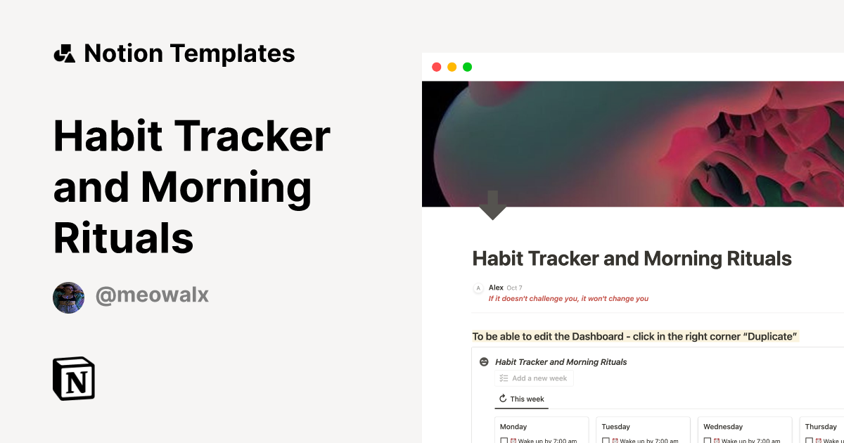 Habit Tracker and Morning Rituals | Notion Template