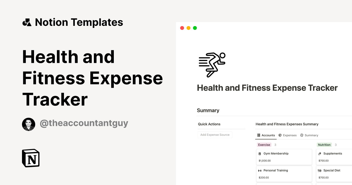 Health and Fitness Expense Tracker Template by theaccountantguy ...