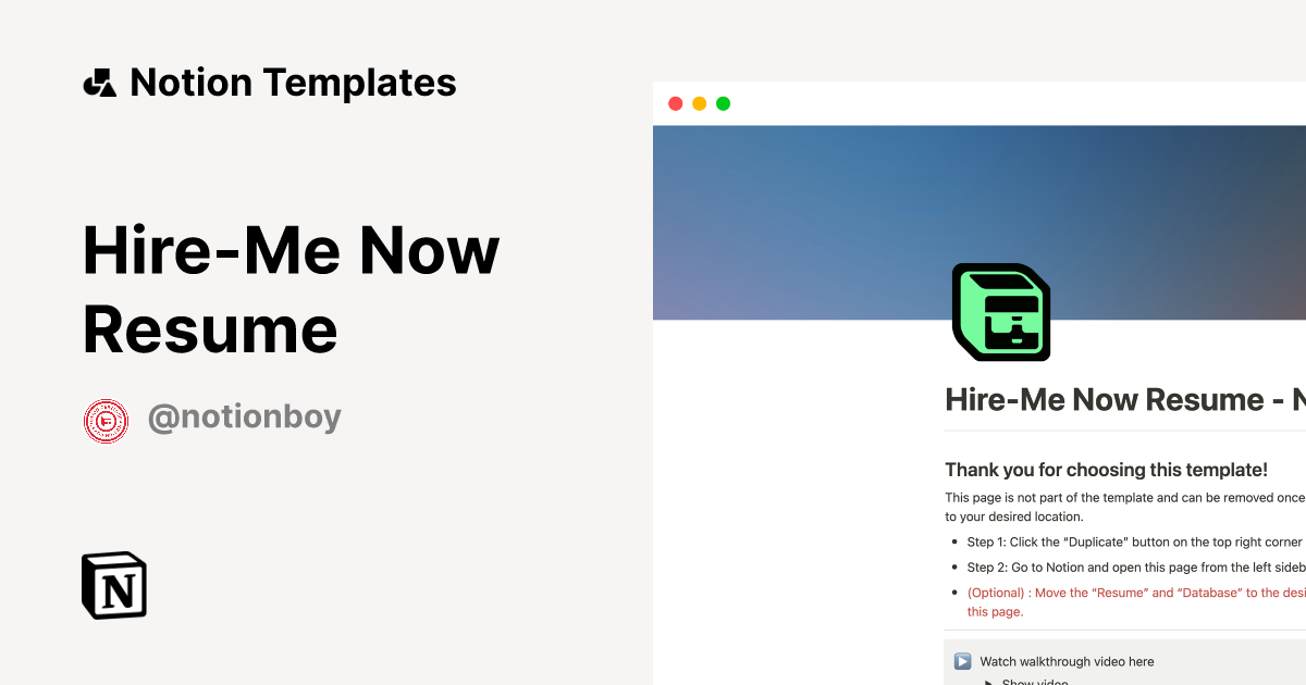 Hire-Me Now Resume | Notion Template