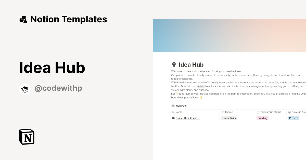 Idea Hub by CodeWithP | Notion Template