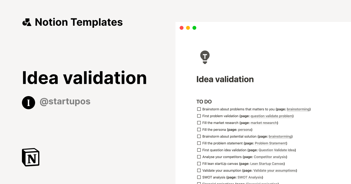 Idea Validation Template By Idea Os Validate Your Startup Idea