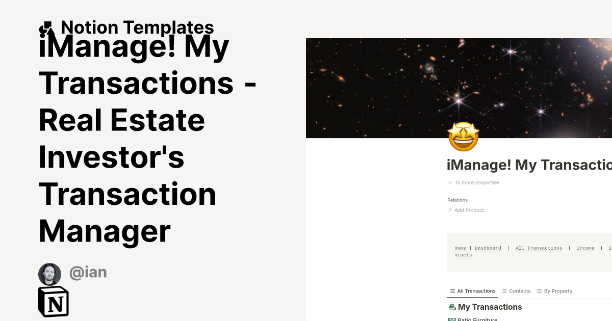iManage! My Transactions - Real Estate Investor's Transaction Manager Template | Notion Marketplace