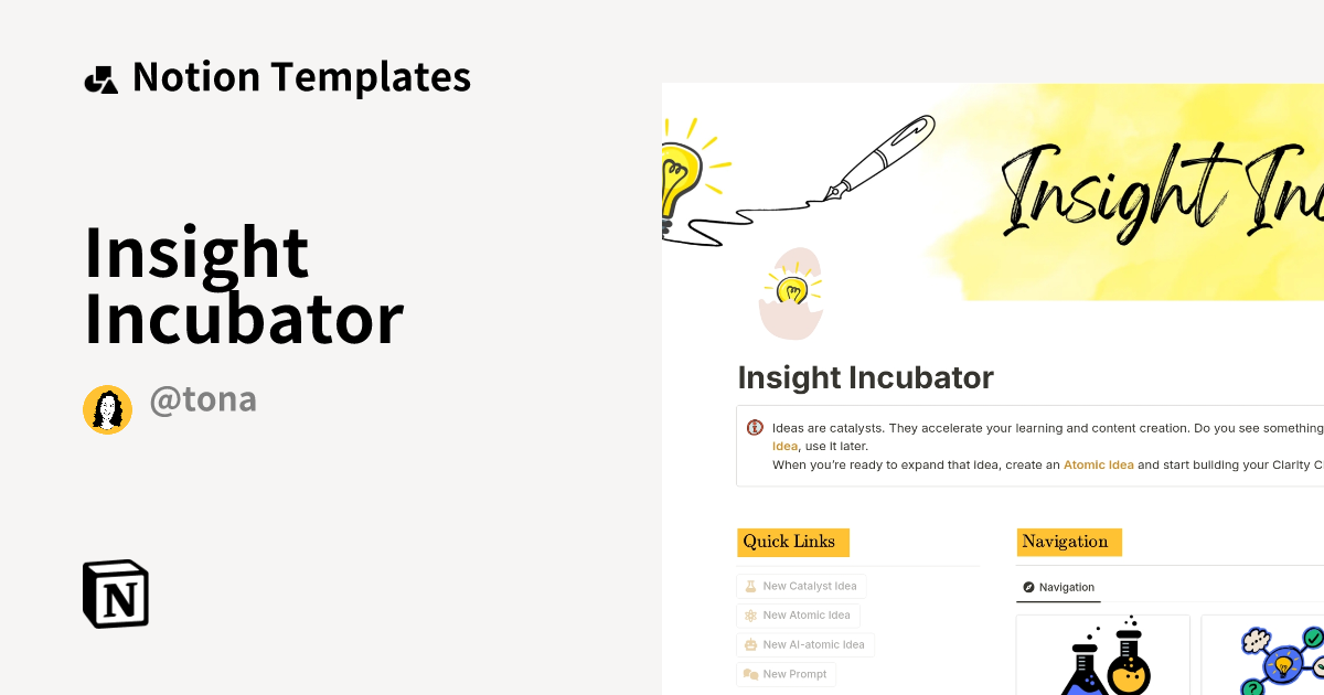 Insight Incubator Template by Tona | Notion Marketplace