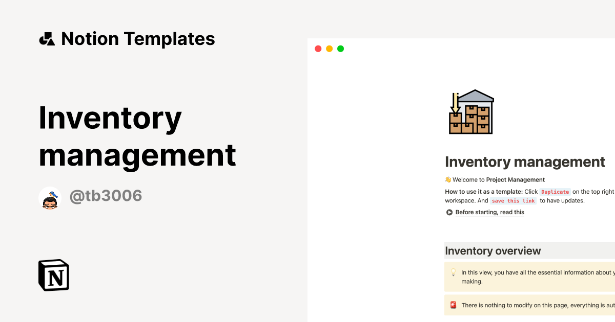 Inventory management Template by Thomas | Notion Marketplace
