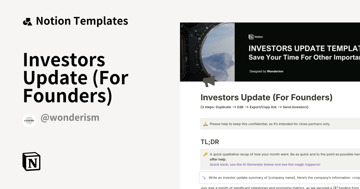 Investors Update (For Founders) Template | Notion Marketplace